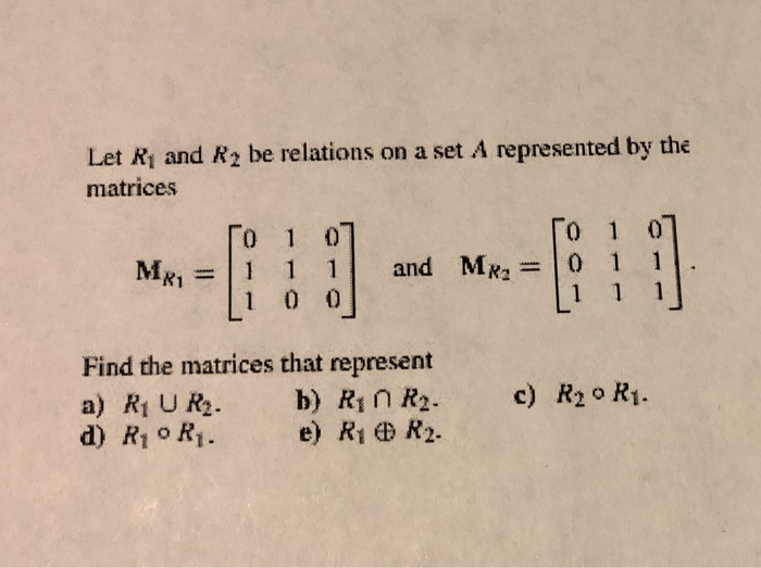 Solved Let Ri and R2 be relations on a set A nepnesented by | Chegg.com