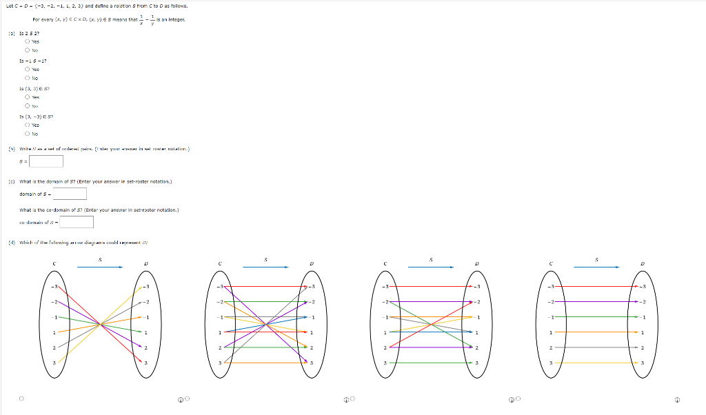 Solved Let C-D- (-3,-2. -1, 1, 2, 3) and define a relations | Chegg.com
