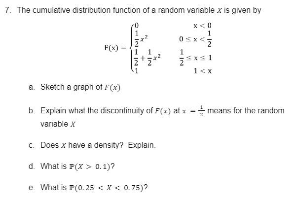 Solved The cumulative distribution function of a random | Chegg.com