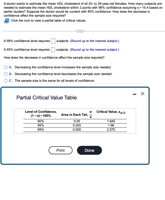 Solved A doctor wants to estimate the mean HDL cholesterol | Chegg.com