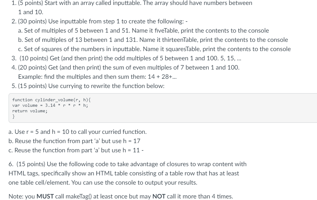 Solved 1. (5 points) Start with an array called inputtable. | Chegg.com