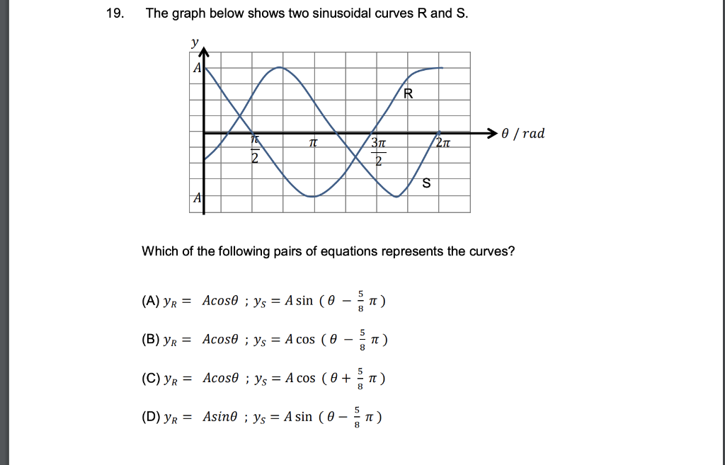 Solved 19. The graph below shows two sinusoidal curves R and | Chegg.com