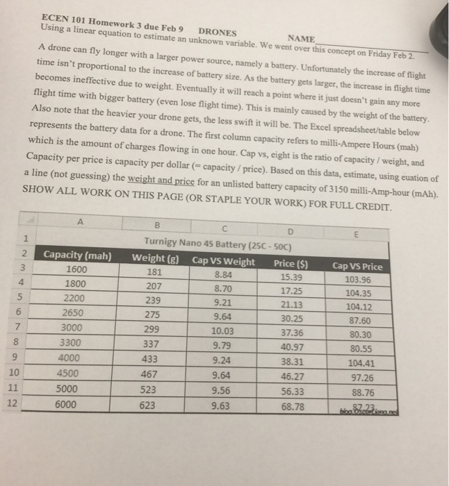 Solved ECEN 101 Homework 3 due Feb 9 Using a linear equation | Chegg.com