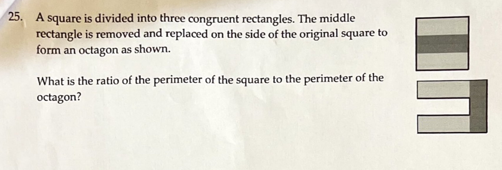 Solved A square is divided into three congruent rectangles. | Chegg.com