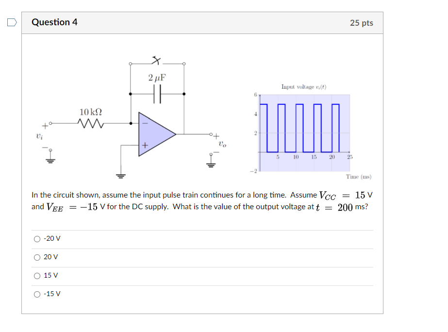 Solved Question 4 25 pts x 2F Input voltage (t) 10kΩ m. wenn | Chegg.com