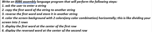 Solved Write An 8086 Assembly Language Program That Will