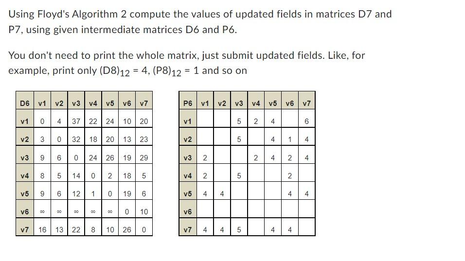 Solved 1. Using given matrix P produced by Floyd2 Algorithm | Chegg.com