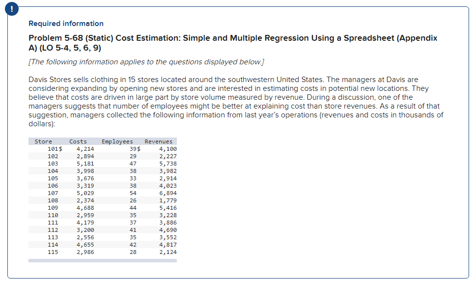 Required information Problem 5-68 (Static) Cost | Chegg.com