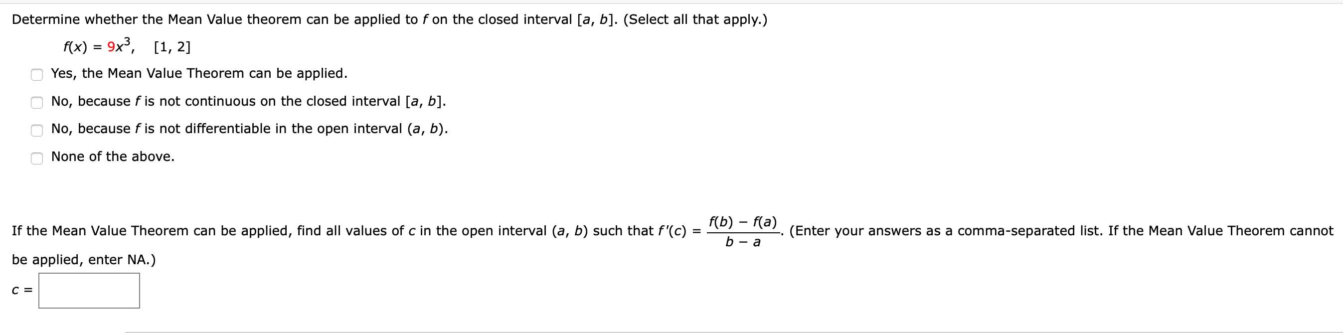 Solved Determine whether the Mean Value theorem can be | Chegg.com