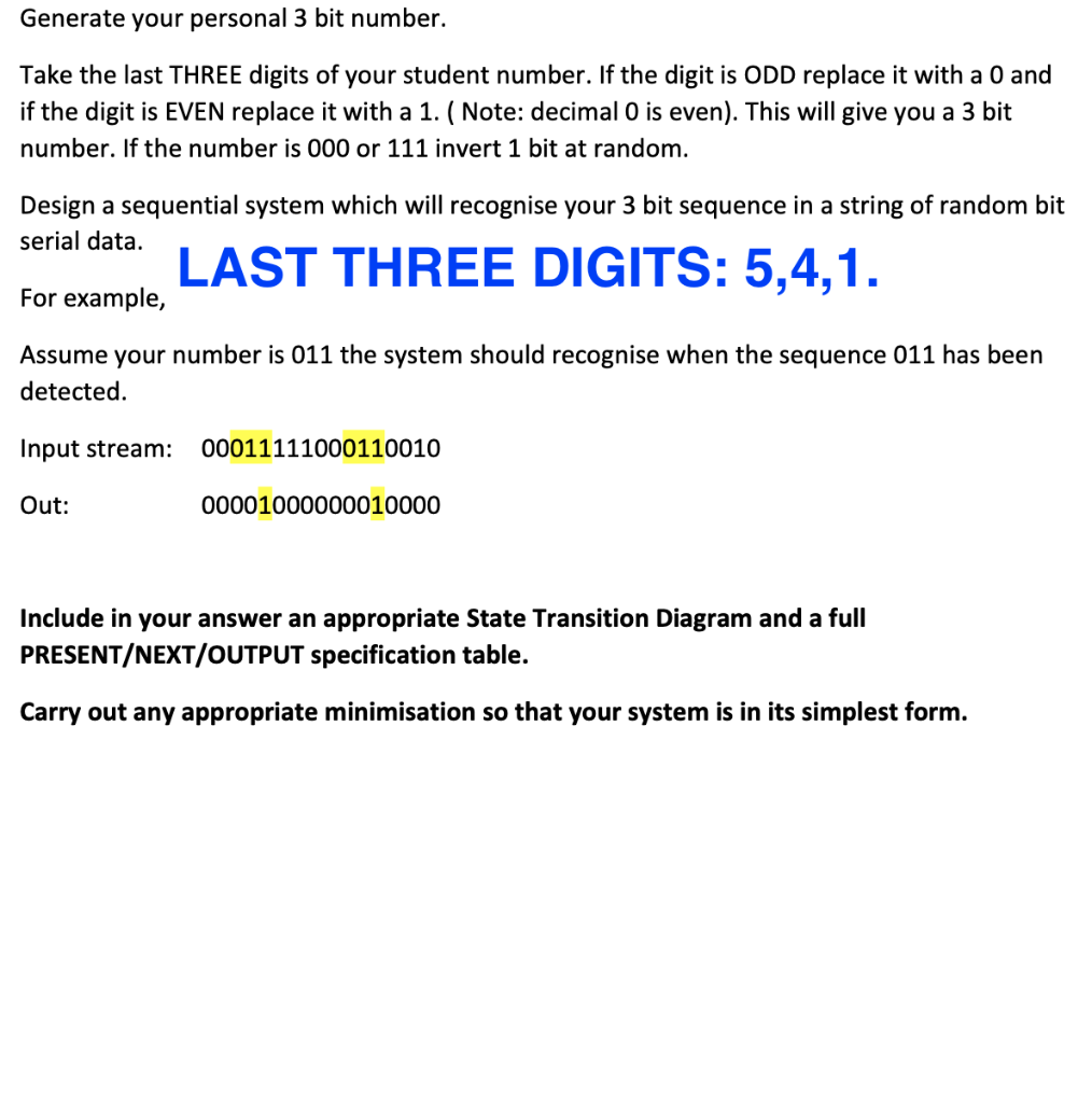 Solved Generate your personal 3 bit number. Take the last | Chegg.com