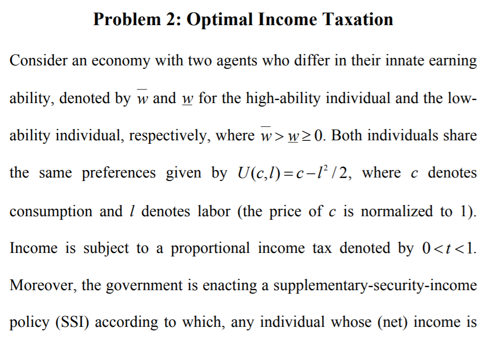 Problem 2: Optimal Income Taxation Consider an | Chegg.com