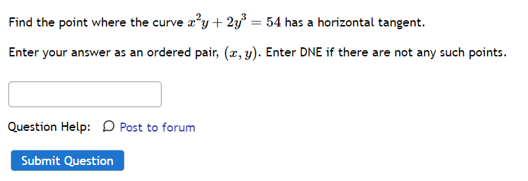 Solved Find the point where the curve x2y+2y3=54 has a | Chegg.com
