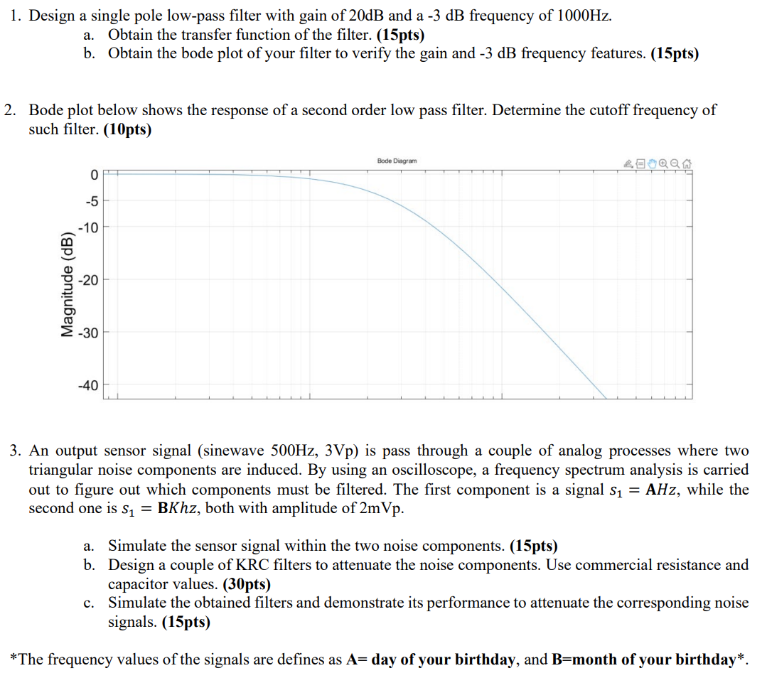 Solved An output sensor signal (sinewave 500Hz,3Vp ) ﻿is | Chegg.com