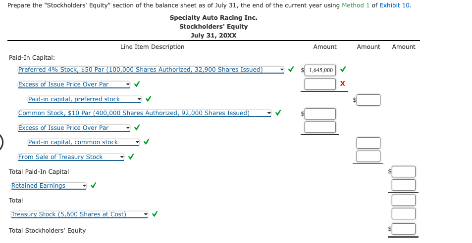 Solved "Stockholders' Equity" section of balance sheet | Chegg.com