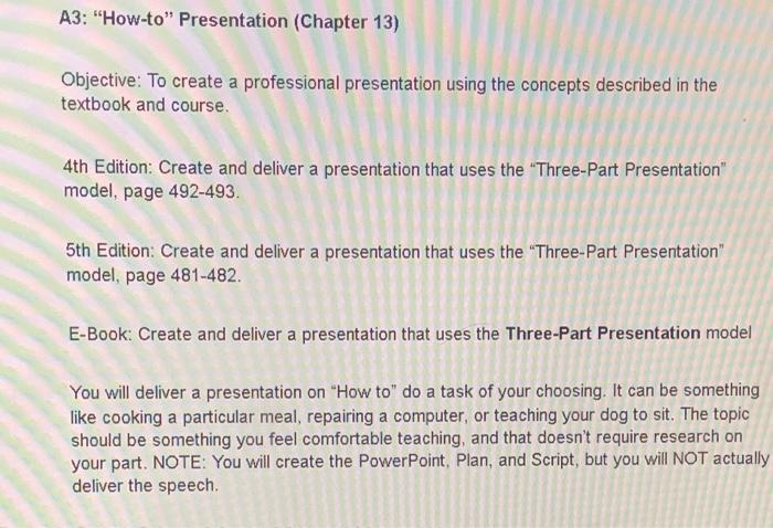 Solved A3: "How-to" Presentation (Chapter 13) Objective: To | Chegg.com