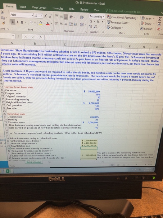 Solved Ch. 18 Problem.xdsx-Excel Home Insert Page Layout | Chegg.com