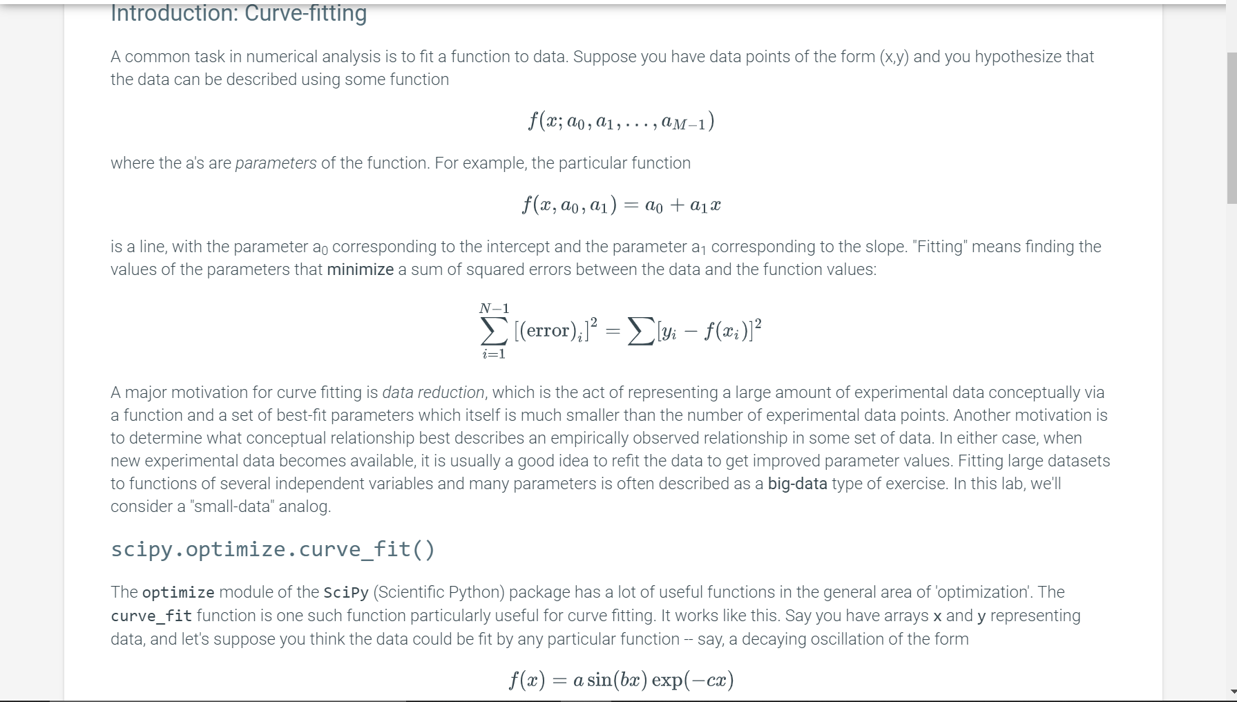 Introduction: Curve-fitting A common task in | Chegg.com