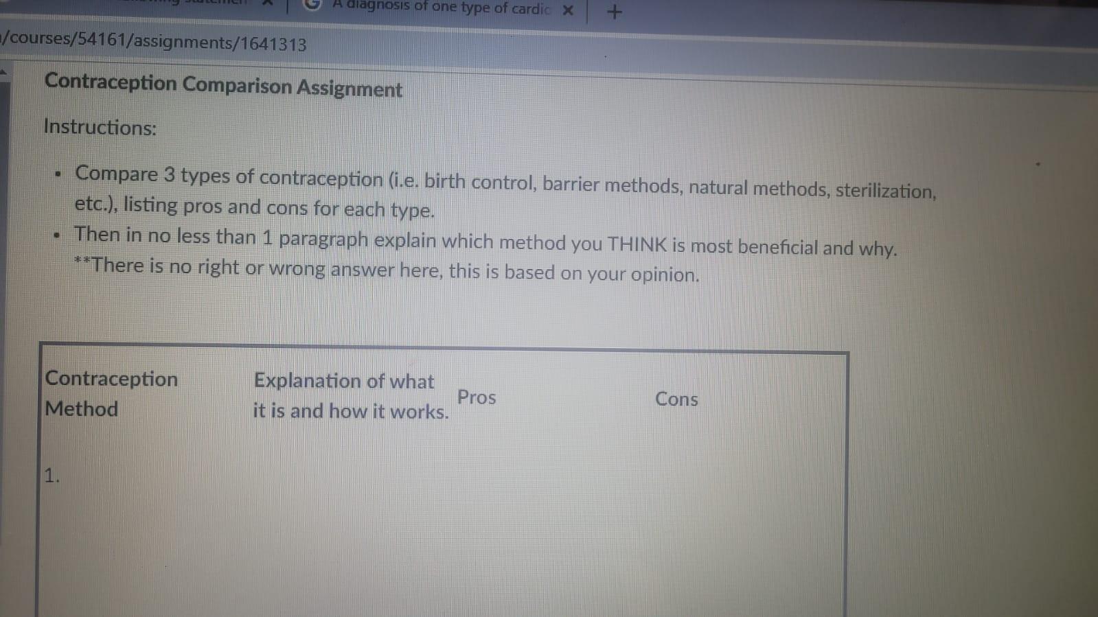 Solved Contraception Comparison Assignment Instructions: - | Chegg.com