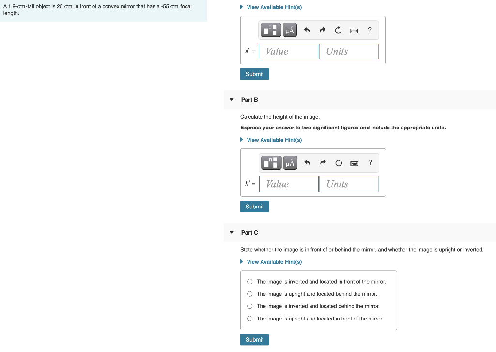 Solved A 1.9-cm-tall object is 25 cm in front of a convex | Chegg.com