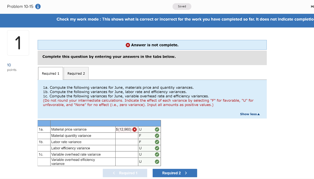 Solved Problem 10-15 A Saved Help Save Check my work mode : | Chegg.com