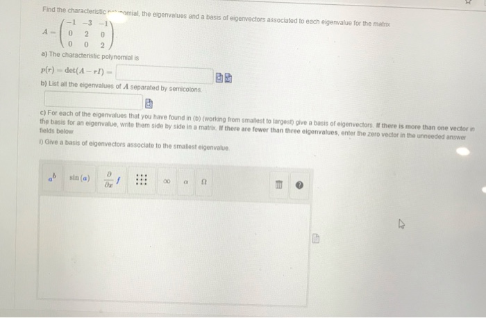 Solved Find the characteristic omial, the eigenvalues and a | Chegg.com