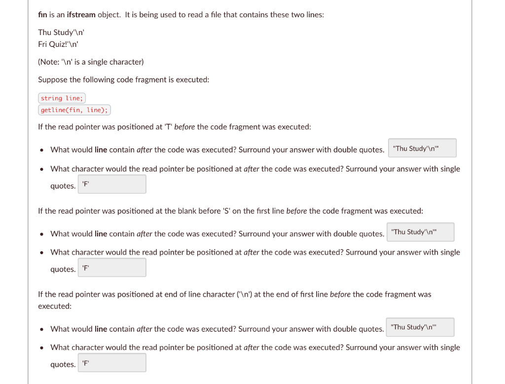 Solved 6) fin is an ifstream object. It is being used to | Chegg.com