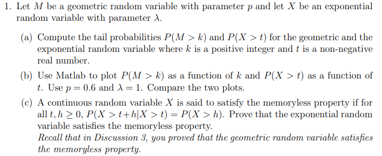 Solved Let M Be A Geometric Random Variable With Parameter P 