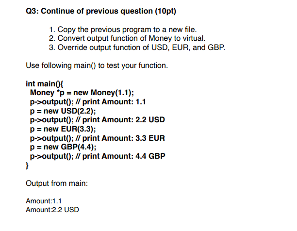 Solved Part I: Inheritance. Q1: Create a class named Money. | Chegg.com