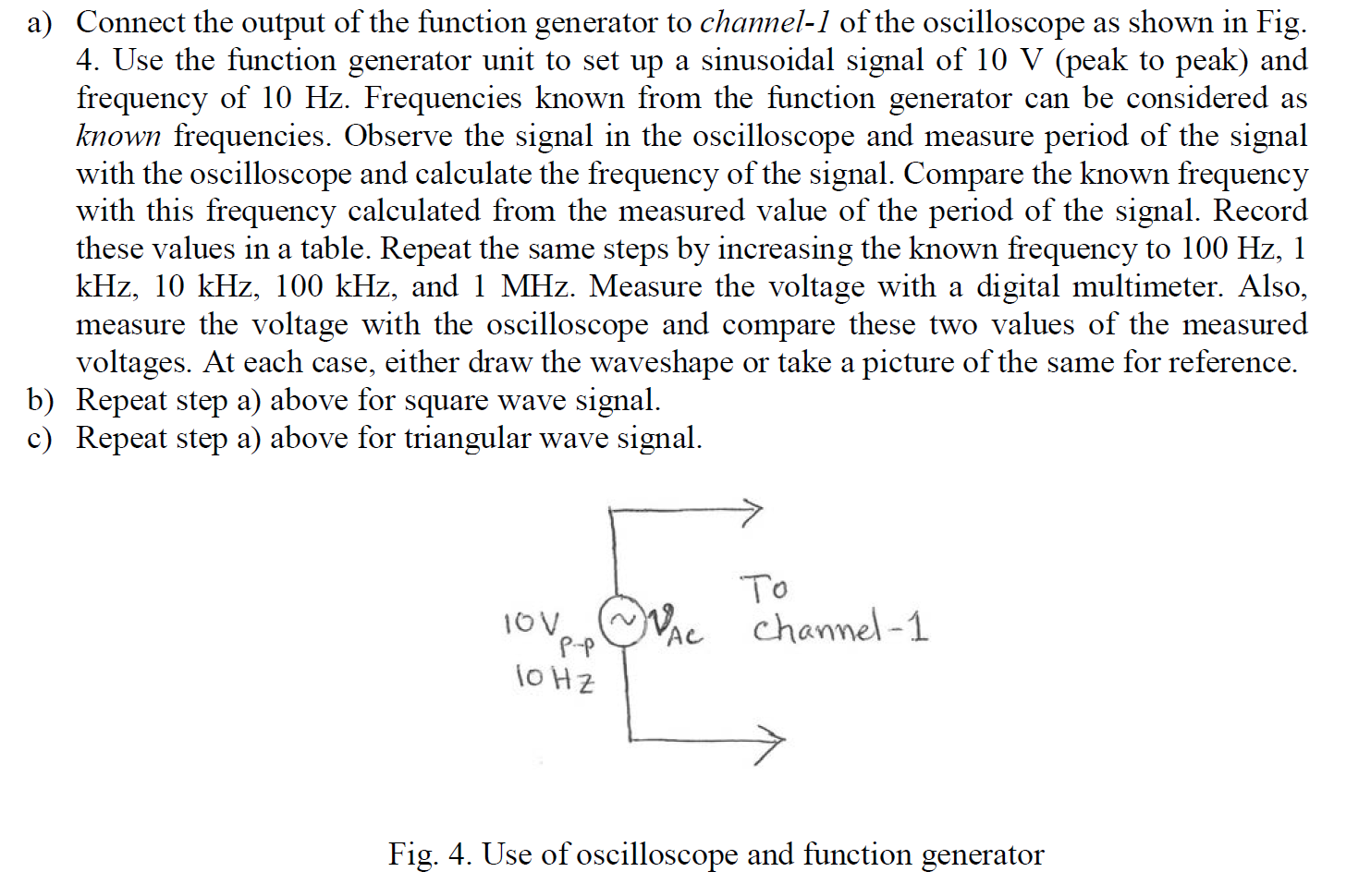 Solved a) Connect the output of the function generator to | Chegg.com