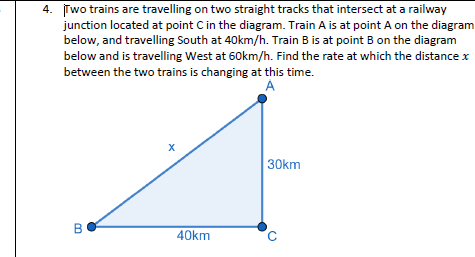 Solved 4. Two trains are travelling on two straight tracks | Chegg.com