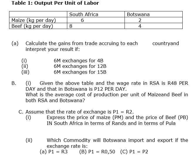 Solved Table 1: Output Per Unit of Labor (a) Calculate the | Chegg.com