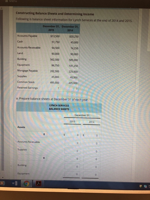 Solved - Menu Constructing Balance Sheets and Determining | Chegg.com
