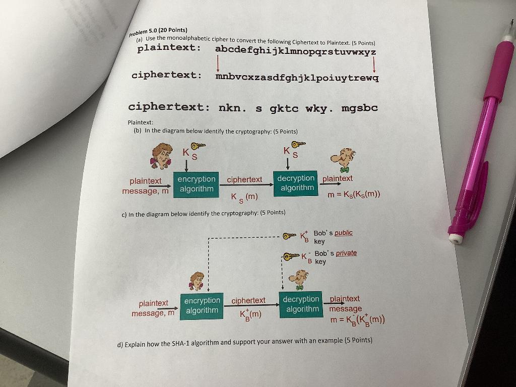 Solved problem 5.0 (20 Points) (a) Use the monoalphabetic | Chegg.com