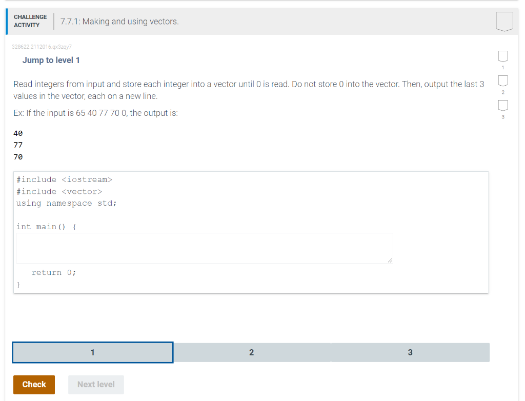Solved CHALLENGE ACTIVITY 7.7.1: Making and using vectors. | Chegg.com