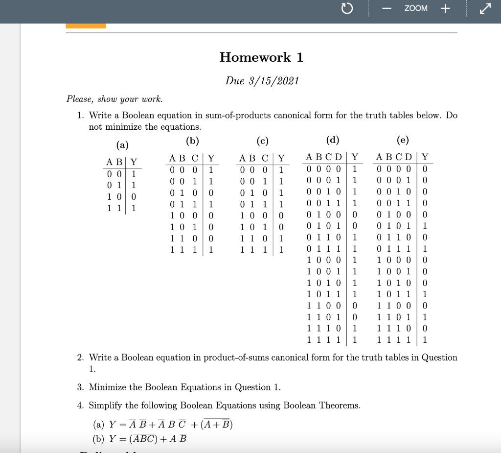 Solved ZOOM + Homework 1 Due 3/15/2021 Please, show your | Chegg.com