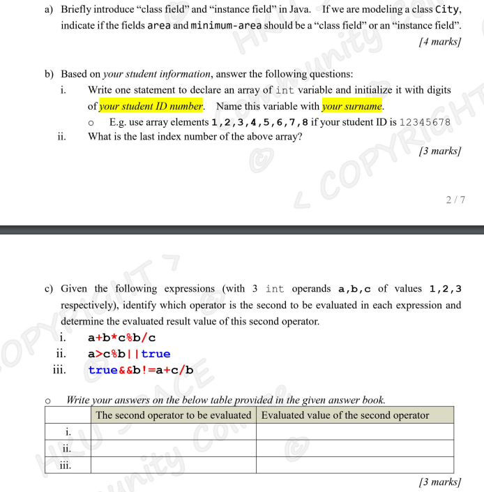 Solved a) Briefly introduce “class field” and “instance | Chegg.com