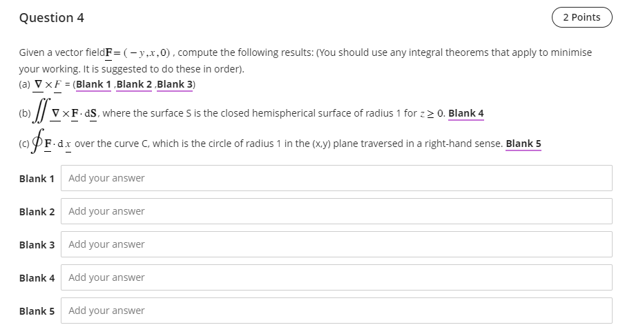 Solved Given a vector field F=(−y,x,0), compute the | Chegg.com