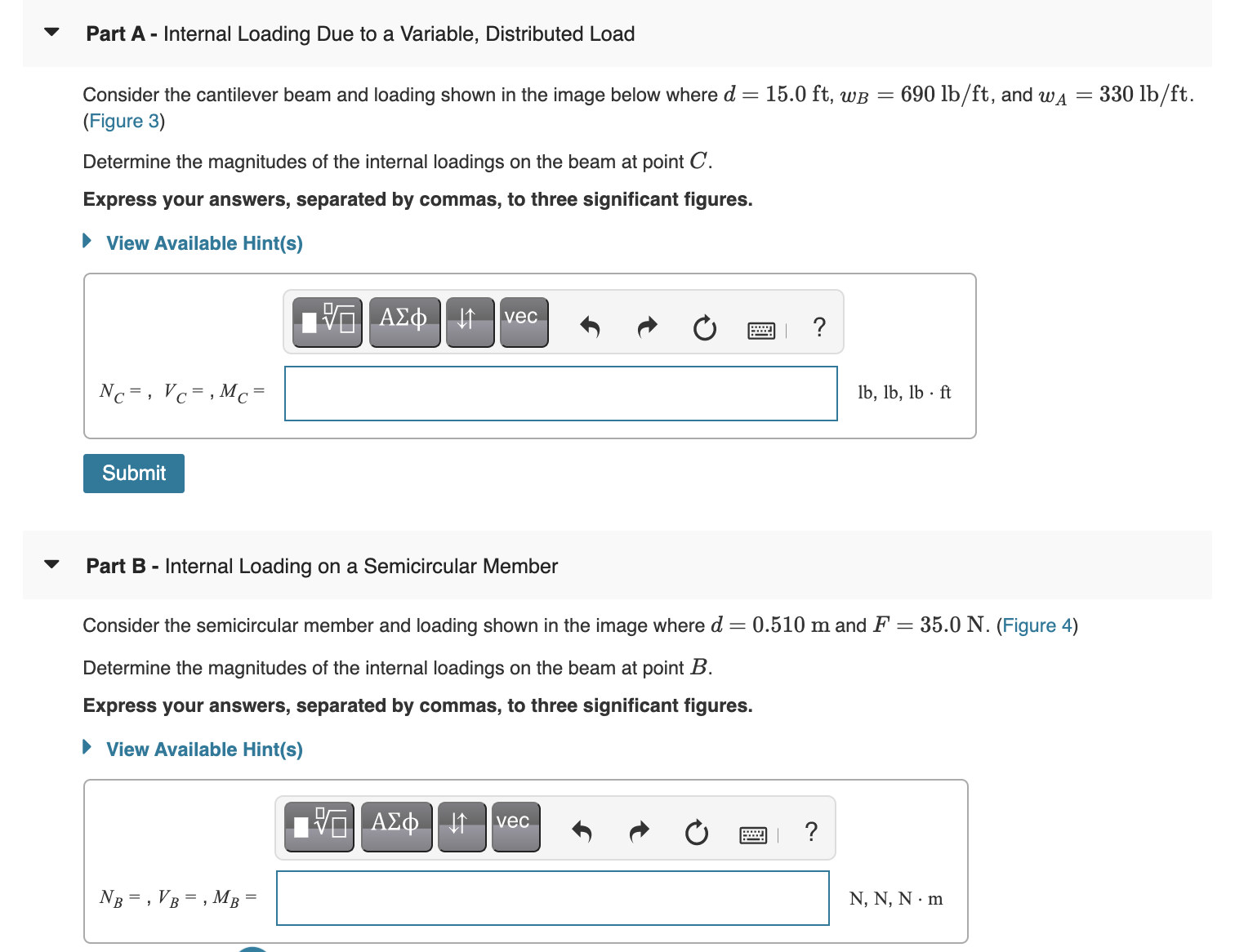 Solved Part A - Internal Loading Due to a Variable, | Chegg.com
