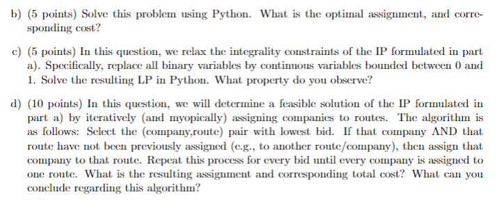 Solved Table 1: Bids made by companies a) (15 points) | Chegg.com