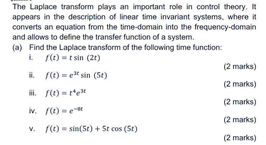 Solved The Laplace transform plays an important role in | Chegg.com