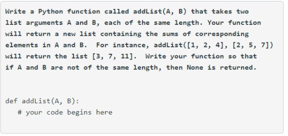 Solved Write A Python Function Called Addlista B That