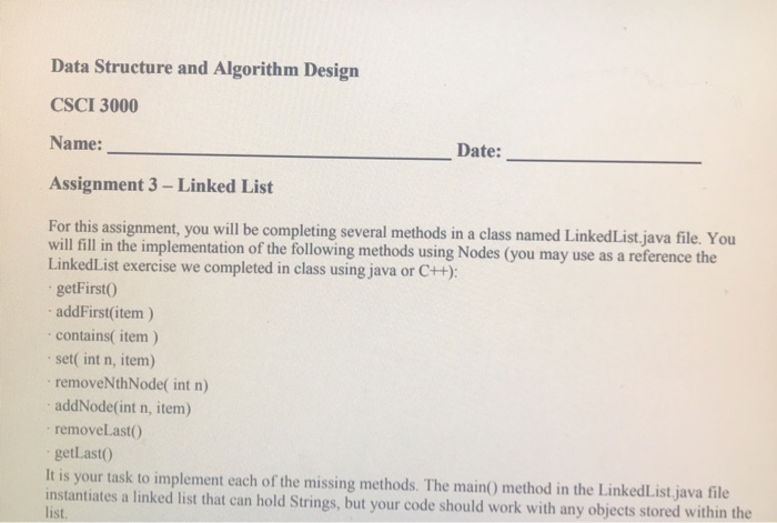 Solved Data Structure and Algorithm Design CSCI 3000 Name: | Chegg.com