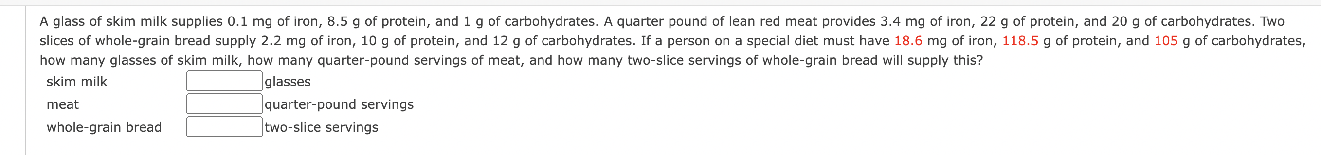 Solved A glass of skim milk supplies 0.1 mg of iron, 8.5 g | Chegg.com