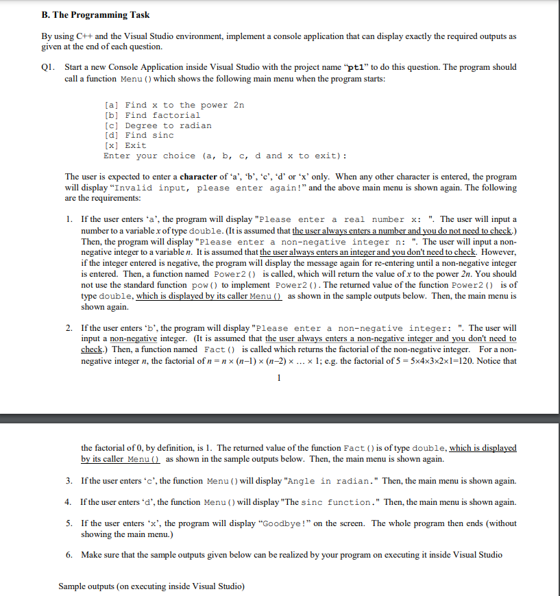 Solved B. The Programming Task By using C++ and the Visual | Chegg.com