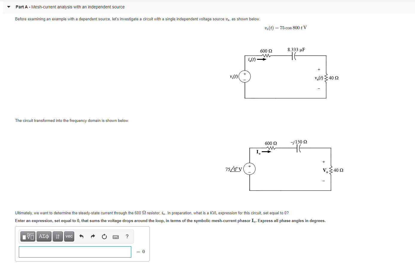 Solved Learning Goal: Use phasor techniques and the | Chegg.com