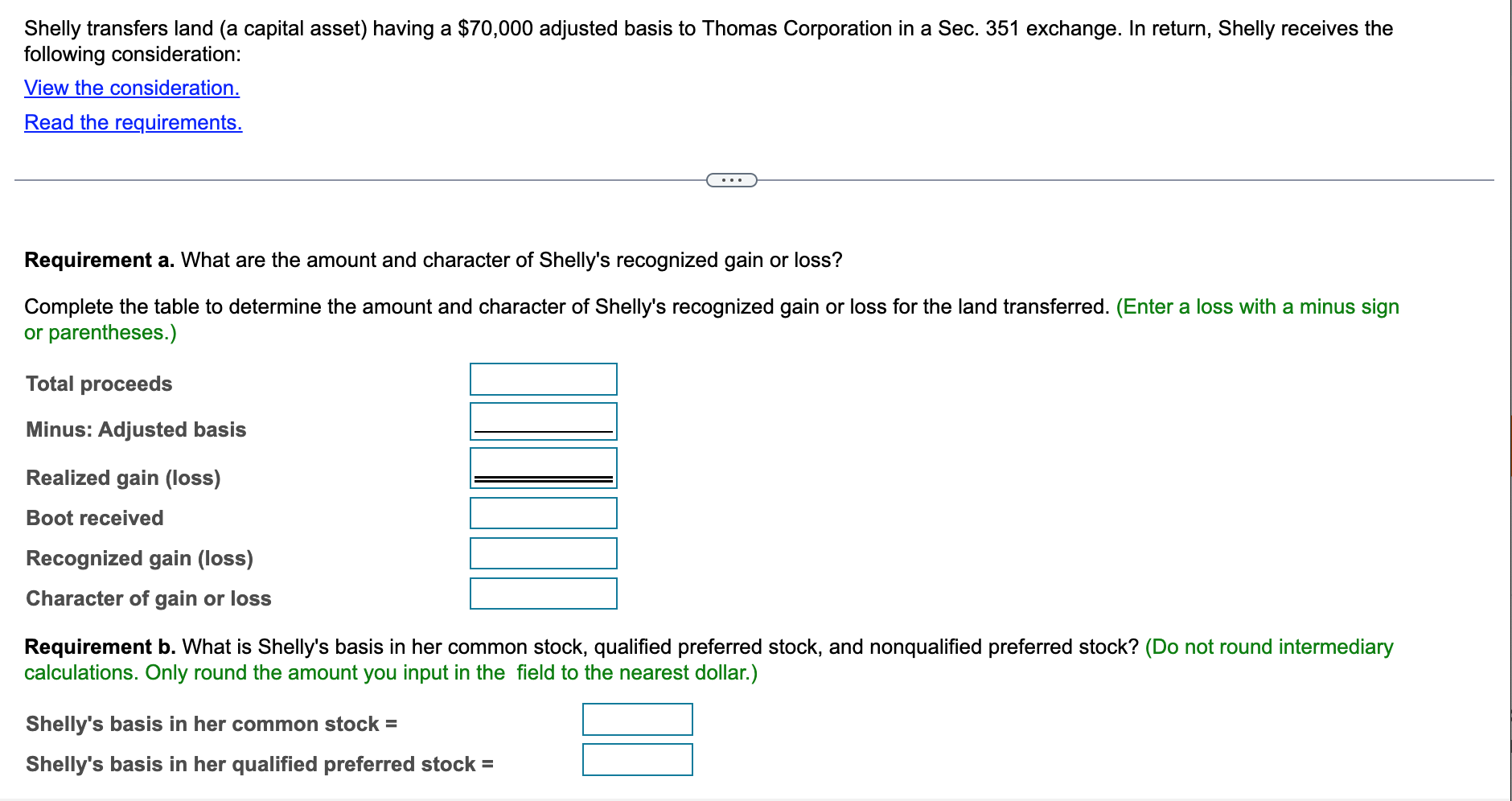 Solved Shelly transfers land (a capital asset) having a | Chegg.com