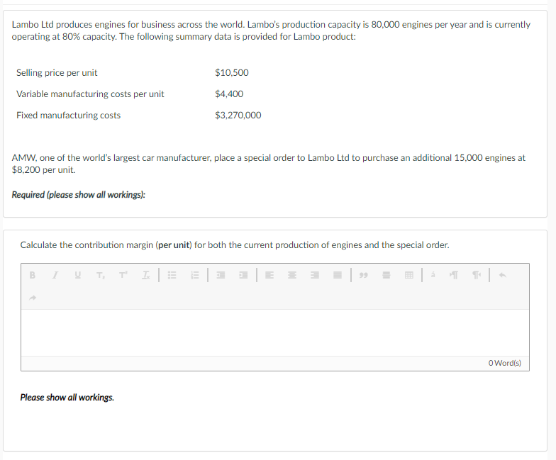 Solved Lambo Ltd produces engines for business across the | Chegg.com