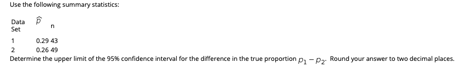 Solved Use the following summary statistics: Data Set n S 1 | Chegg.com