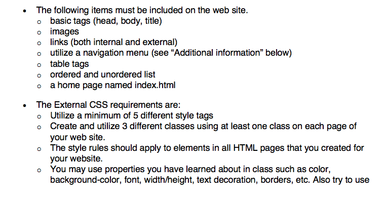 Solved The following items must be included on the web site. | Chegg.com