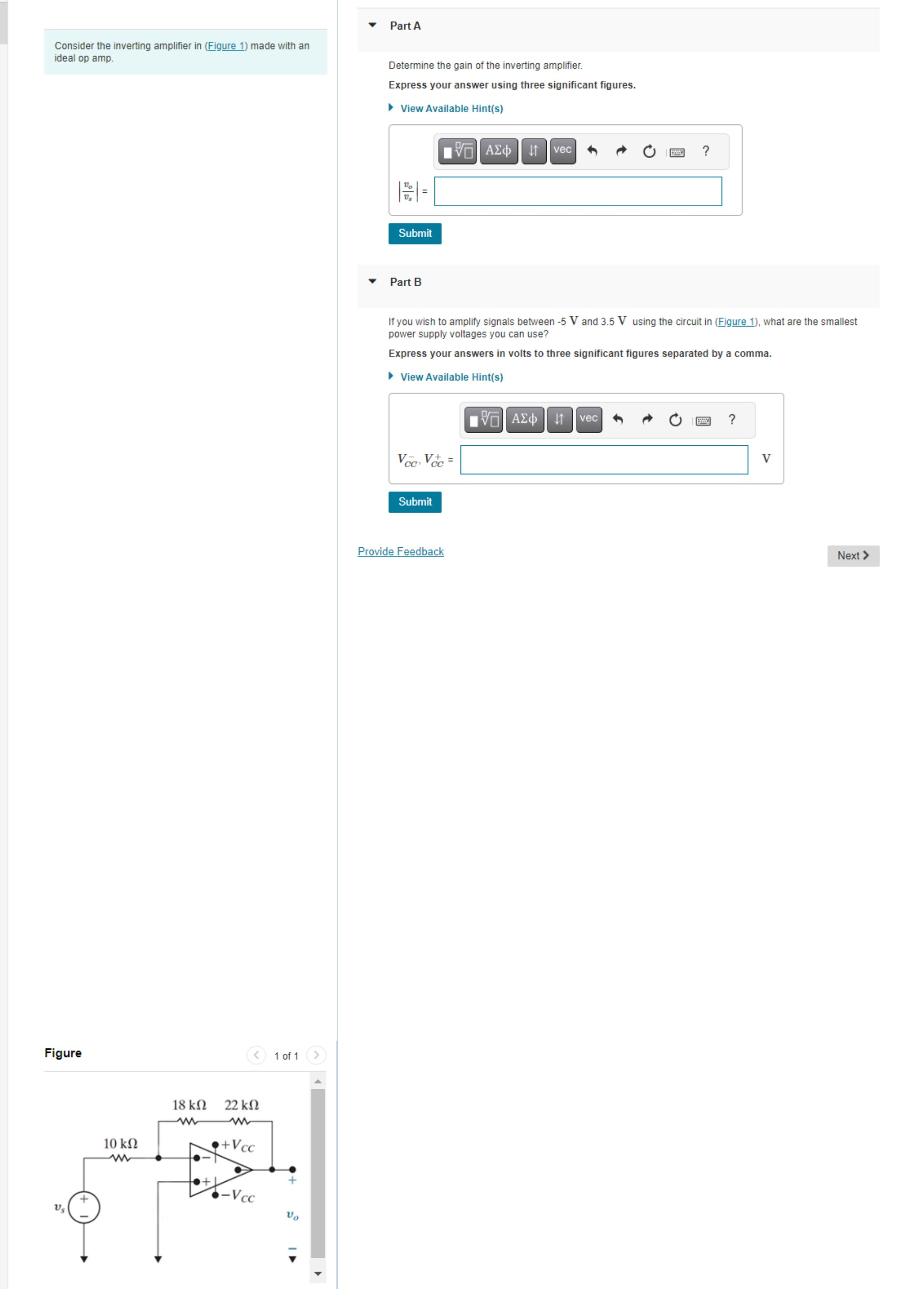 Solved Consider the inverting amplifier in (Figure 1) made | Chegg.com